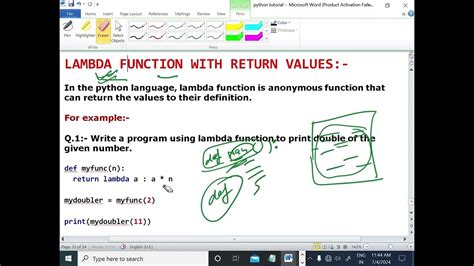 Python Lecture 38 Lambda Function With Return Value Full Explanation Ecl365classes Youtube