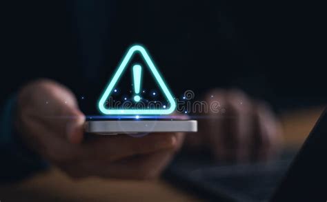 Businessman Using Computer Laptop With Triangle Caution Warning Sing For Notification Error And