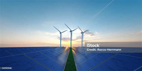 열린 풍경에서 풍력 터빈 및 태양 에너지 3d 일러스트 레이 션 0명에 대한 스톡 사진 및 기타 이미지 0명 3차원 형태 가격 Istock
