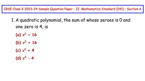 Q1 A Quadratic Polynomial The Sum Of Whose Zeroes Is 0 And One Zero