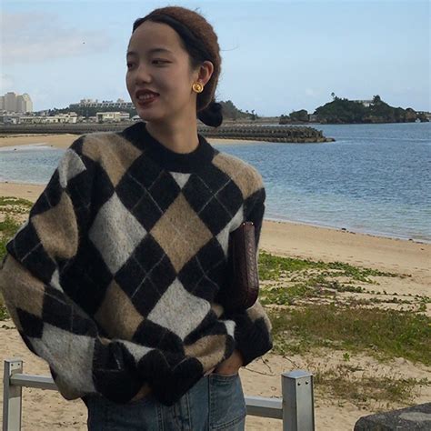 欧洲站菱形菱格针织开衫内搭打底v领上衣秋春毛衣外套女加厚春装虎窝淘