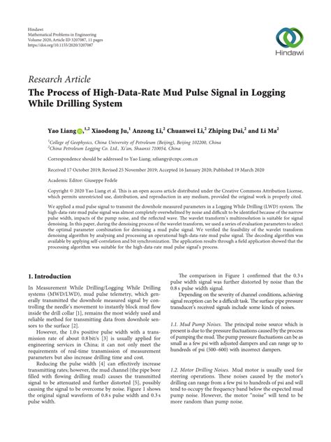 Pdf The Process Of High Data Rate Mud Pulse Signal In Logging While