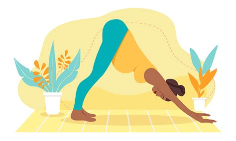 임신 한 검은 피부의 여자는 집에서 명상 산전 요가 명상 휴식 레크리에이션 건강한 라이프 스타일에 대한 개념 그림 플랫 만화