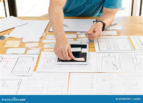 Graphic Designers Work Together With Ux Ui Designer Planning Application Template Layout