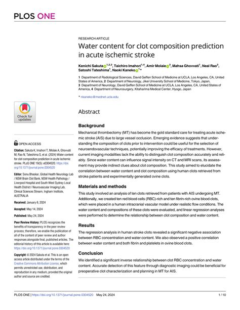 Pdf Water Content For Clot Composition Prediction In Acute Ischemic