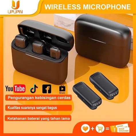 Jual Microphone Nirkabel Lavalier Dual Wireless Mic Bluetooth Portable Mic Clip On Wireless