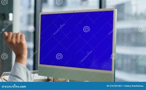 Closeup Unknown Woman Greeting Video Call Chromakey Computer Woman Waving Hand Stock Image