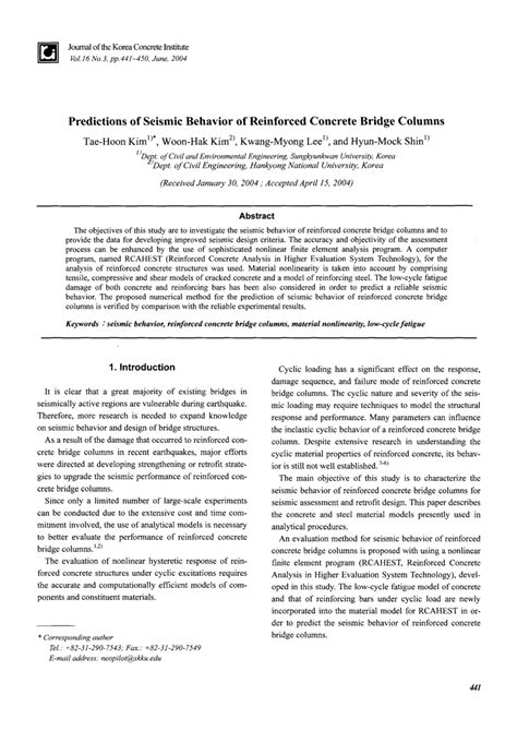 Pdf Predictions Of Seismic Behavior Of Reinforced Concrete Bridge Columns