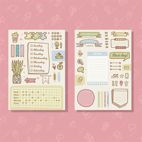 다채로운 총알 저널 플래너 템플릿 무료 벡터