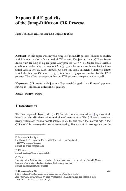 Pdf Exponential Ergodicity Of The Jump Diffusion Cir Process