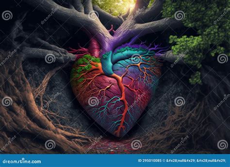 A Beautiful Illustration Of The Iconic Magic Tree Of Life Human Hearts Are Colorful Tree Roots
