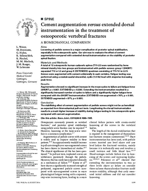 Pdf Cement Augmentation Versus Extended Dorsal Instrumentation In The