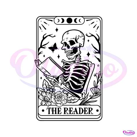 the reader tarot card skeleton read book svg digital file