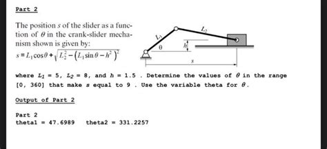 Solved The Position S Of The Slider As A Function Of θ In