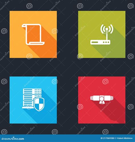 Set Paper Scroll Router And Wi Fi Server With Shield And Diploma