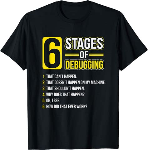 6 Stages Of Debugging Computer Coder T Shirt