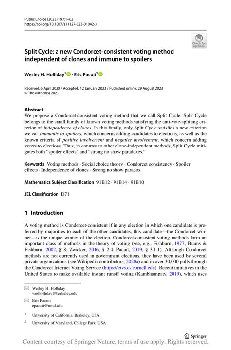 Pdf Split Cycle A New Condorcet Consistent Voting Method Independent