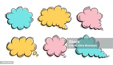 흰색 배경에 고립 된 화려한 빈 손으로 그린 연설 거품 컬렉션 낙서 만화 스타일 벡터 요소 라인 스티커 파스텔 색상 0명에 대한 스톡 벡터 아트 및 기타 이미지 Istock