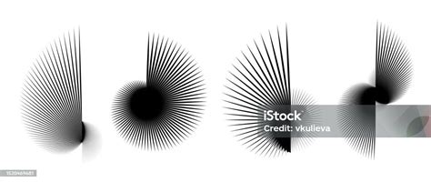 추상적인 뾰족한 요소가 설정되었습니다 방사형 나선형 스포크 개체 컬렉션입니다 얇은 가시 반원 모양과 포스터 콜라주 장식을 위한