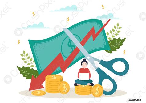 Cost Reduction Vector Illustration With Decrease Price Minimising Or Falling Stock Vector