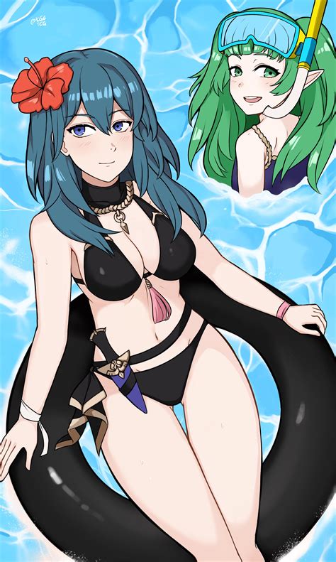Rule 34 2girls Alternate Costume Bikini Black Bikini Black Swimsuit Blue Swimsuit Breasts