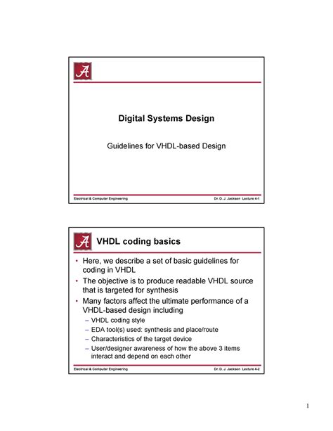 Lec 4 Guidelines For Vhdl Based Design Digital Systems Design