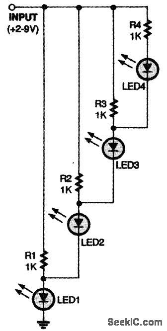 LED DC LEVEL INDICATOR LED And Light Circuit Circuit Diagram SeekIC