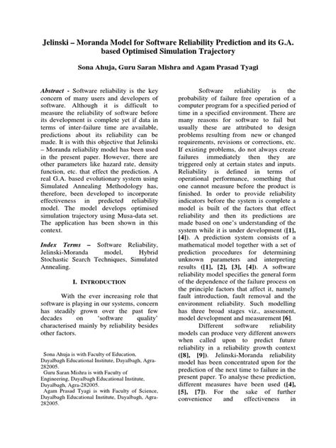 Jelinski Moranda Model For Software Reliability Prediction And Its G