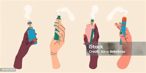 Vapes를 들고있는 손 다채로운 삽화 세트 전자 담배 및 Vape 개념 전자담배에 대한 스톡 벡터 아트 및 기타 이미지 전자담배 담배 시식 Istock