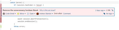 Sonarcloud Incorrectly Reports That A Boolean Literal Is Unnecessary
