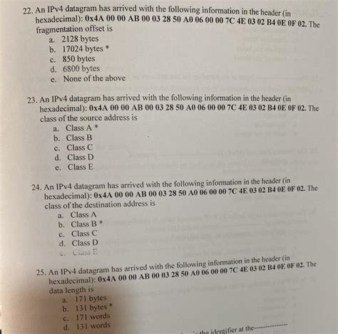 Solved 22 An IPv4 Datagram Has Arrived With The Following Chegg Com