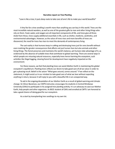 Narrative Report On Tree Planting Narrative Report On Tree Planting