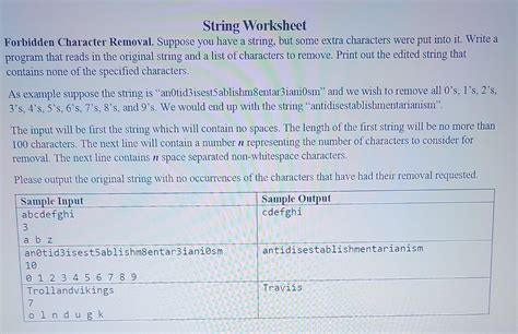 Solved String Worksheet Forbidden Character Removal Suppose