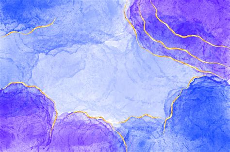 파란색 수채화 유체 그림 벡터 디자인 카드입니다 황금 대리석 지오드 프레임입니다 청첩장 알코올 잉크 편집 보라색에 대한 스톡 벡터 아트 및 기타 이미지 Istock