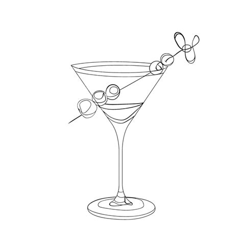 Continuous One Line Drawing Martini With Olives Continuous Martini