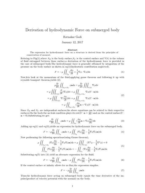 Derivation Hydrodynamic Force Pdf