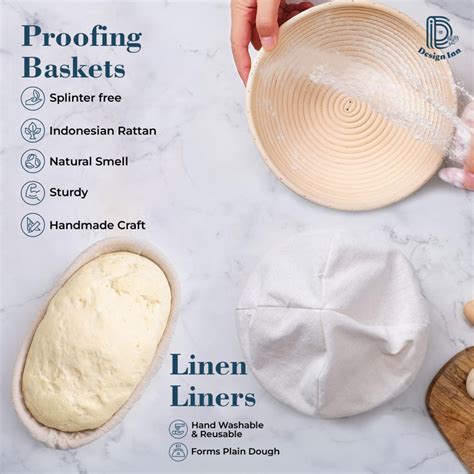 Design Inn Bread Proofing Basket Set 10 Oval And 9 Round With Liners Dough Whisk Lame