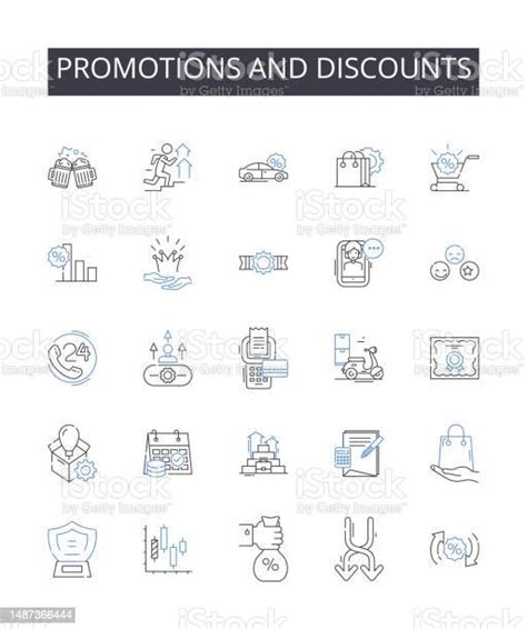프로모션 및 할인 라인 아이콘 모음입니다 성장 권한 부여 개발 개선 발전 교육 학습 벡터 및 선형 그림 지식 향상 심화 개요 표지판 세트 개발에 대한 스톡 벡터 아트 및