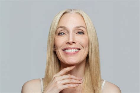 Smiling Mature Woman With Blonde Hair Portrait Stock Image Image Of Pretty Lifting