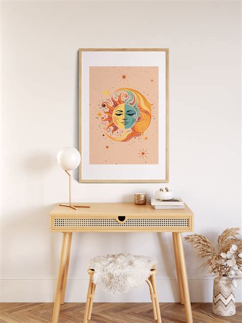 Sun And Moon Wall Art Poster 70s Groovy Wall Decor Retro Wall Hanging