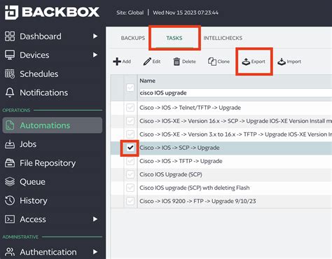 how to export and import tasks