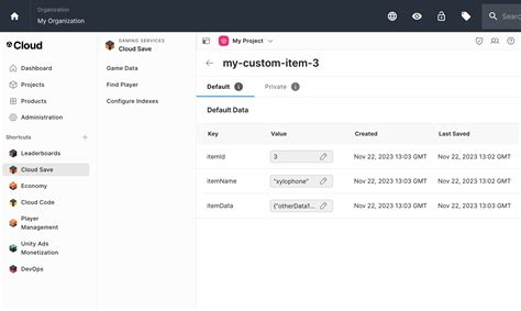 Viewing Private Custom Items In Dashboard Unity Services Unity