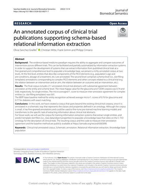 Pdf An Annotated Corpus Of Clinical Trial Publications Supporting Schema Based Relational