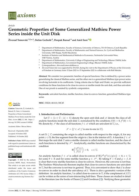 Pdf Geometric Properties Of Some Generalized Mathieu Power Series Inside The Unit Disk