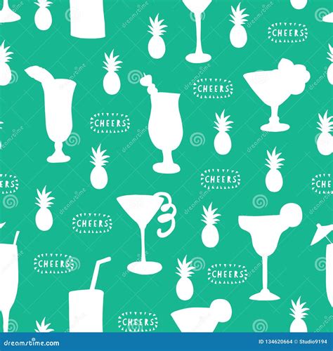 Cocktail Glass Seamless Vector Pattern White Alcohol Drinking Glasses
