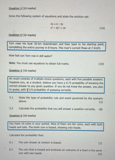 Question 3 10 ﻿markssolve The Following System Of