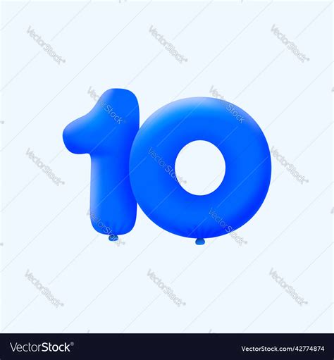 Blue 3d Number 10 Balloon Realistic Helium Vector Image