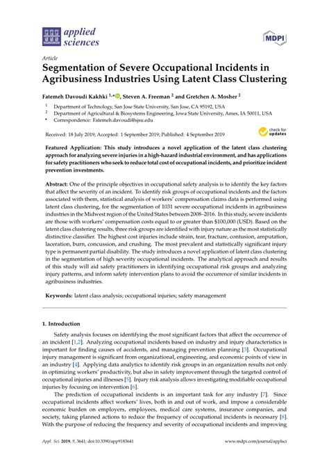 Pdf Segmentation Of Severe Occupational Incidents In Agribusiness Industries Using Latent