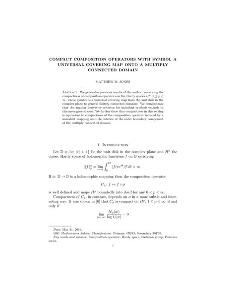 PDF Compact Composition Operators With Symbol A Universal Covering Map Onto A Multiply