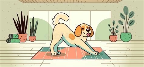 Dog Yoga Pose Playful Pet Exercise Cute Dog Stretching On Yoga Mat